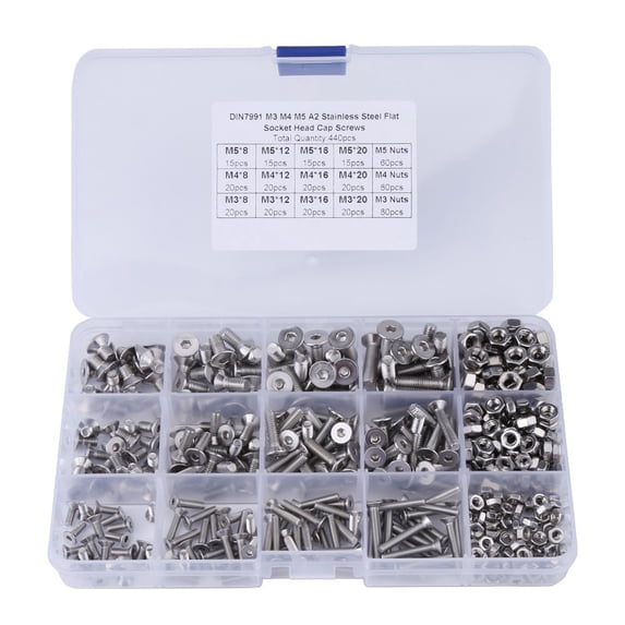 304 Stainless Steel Screw Kit, M3 M4 M5 Hex Socket Flat Head Bolts Nuts ...