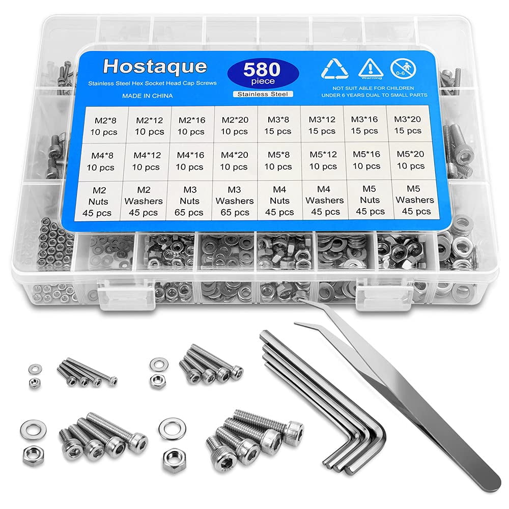 304 Stainless Steel Screws and Nuts Washers Assortment Kit, M2 M3 M4 M5 ...