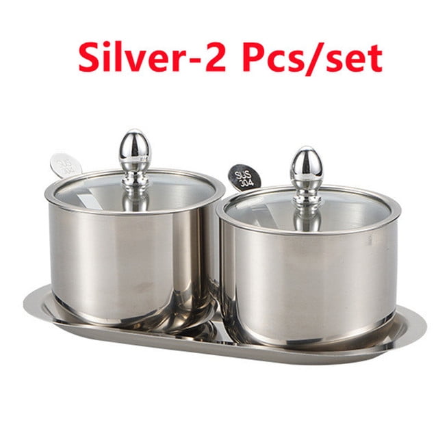 304 Stainless Steel Seasoning Pot Spice Canister Set with Transparent ...