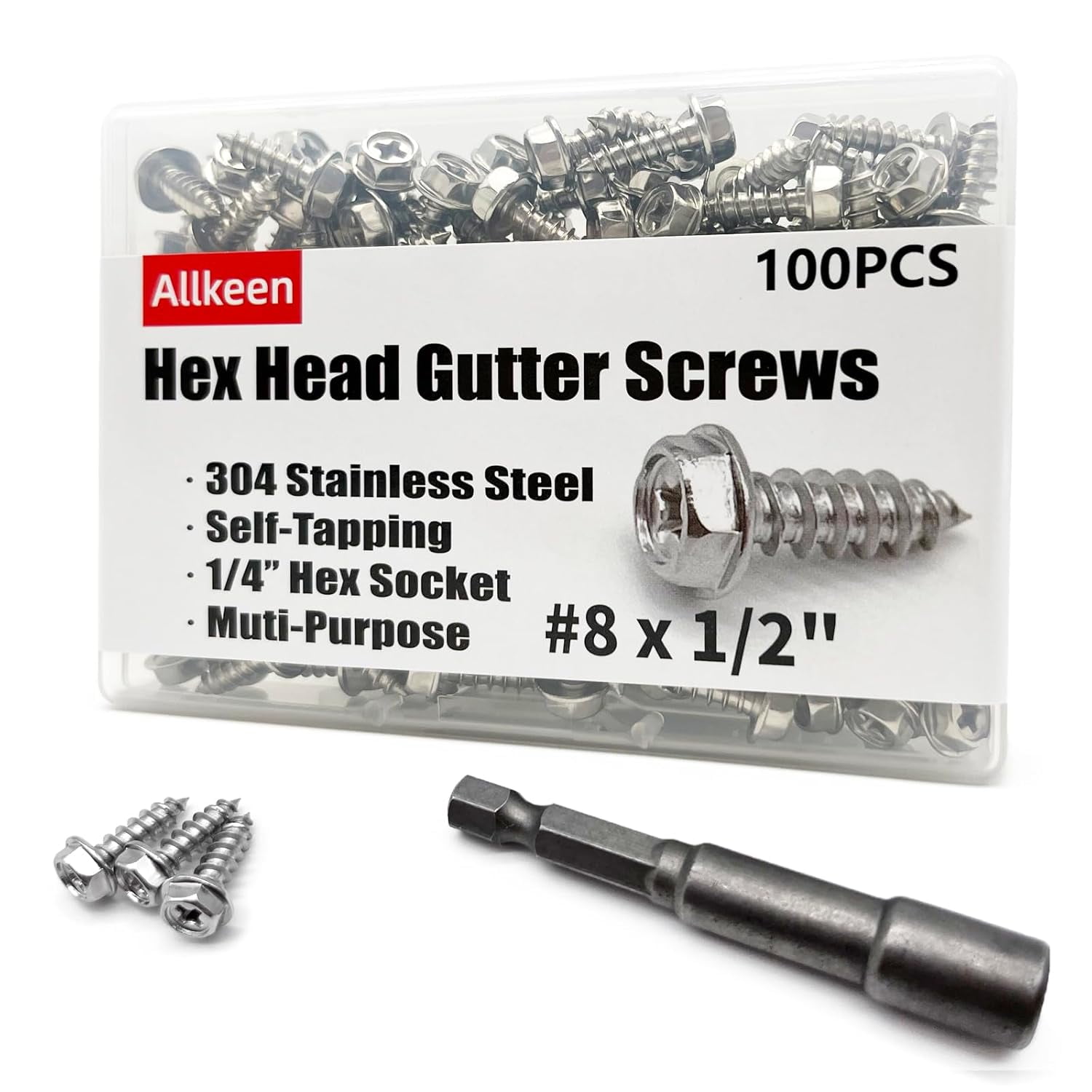 304 Stainless Steel Self Tapping Screws for Gutter Guard #8 x 1/2", 100 ...