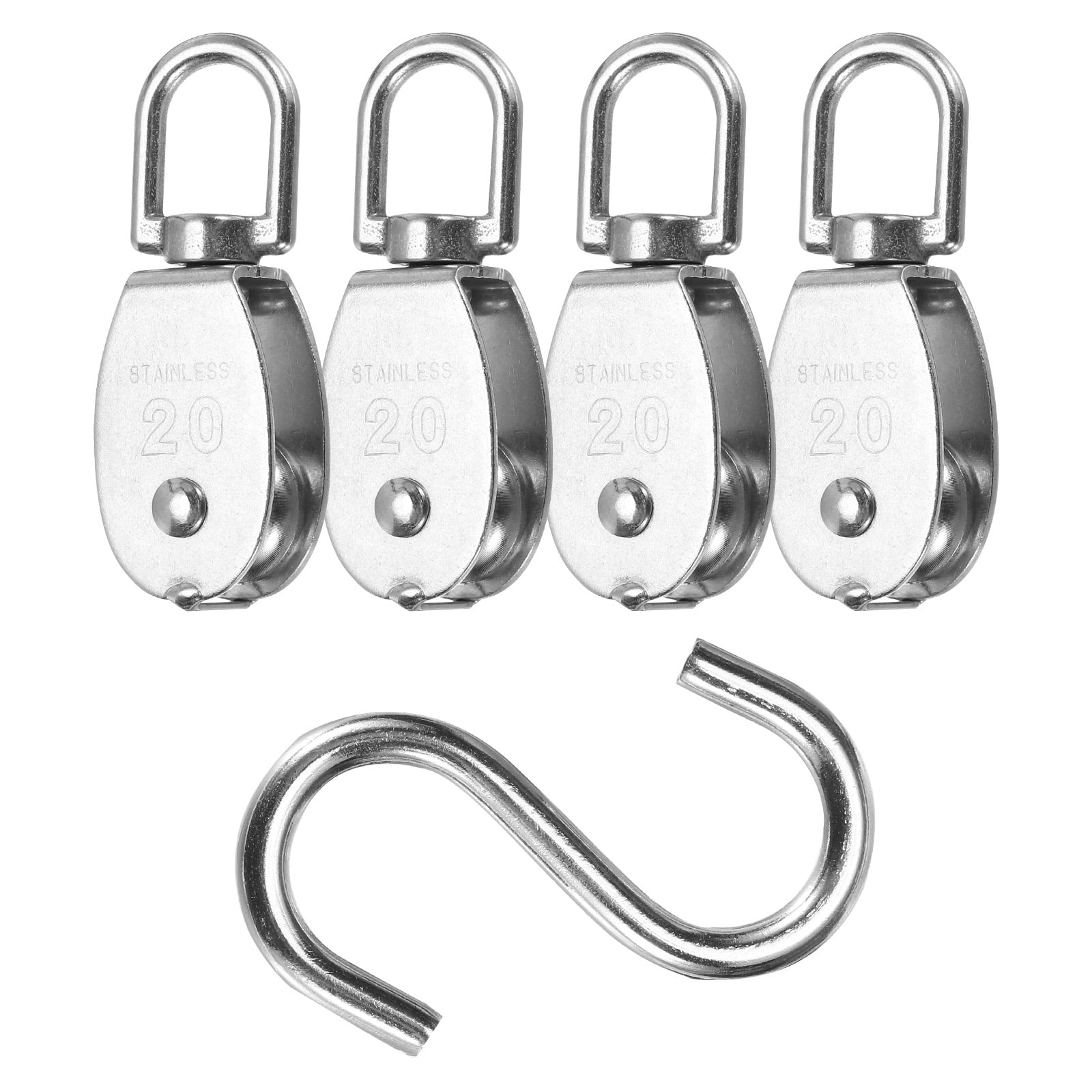 304 Stainless Steel Single Pulley Block Load 165lbs M20 with S Hook 4 ...