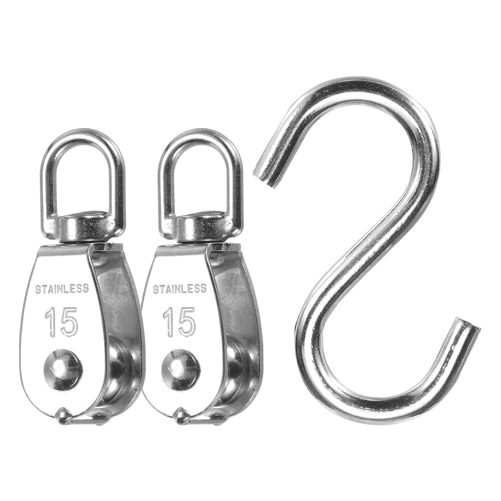 304 Stainless Steel Single Pulley Block Load 77lbs M15 with S Hook 2 ...