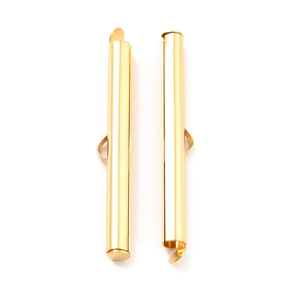 304 Stainless Steel Slide On End Clasp Tubes Slider End Caps Real 18K ...