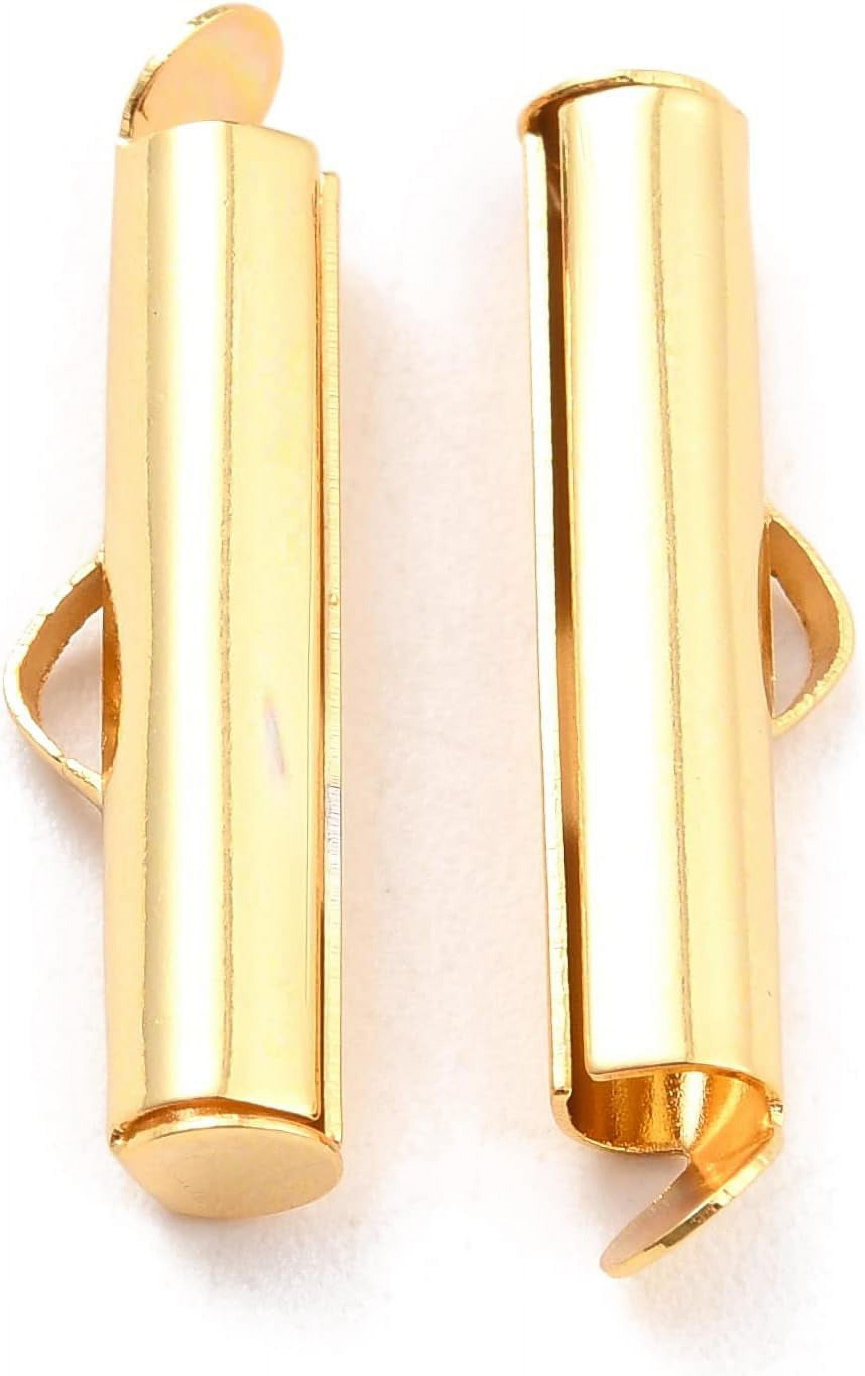 304 Stainless Steel Slide On End Clasp Tubes Slider End Caps Real 18K ...