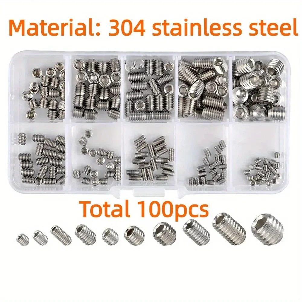 304 Stainless Steel Socket Head Hex Set Screw Assortment Kit Grub Screw ...