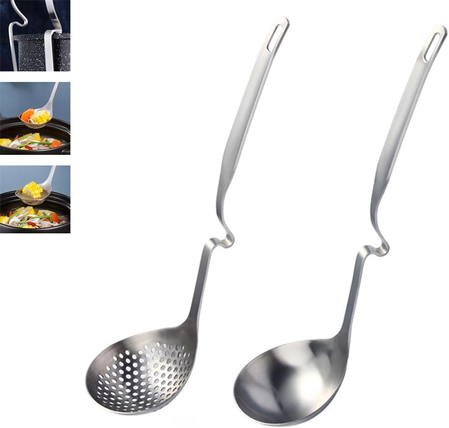 304 Stainless Steel Soup Ladle Hot Pot Ladle Strainer Scoops Set for ...