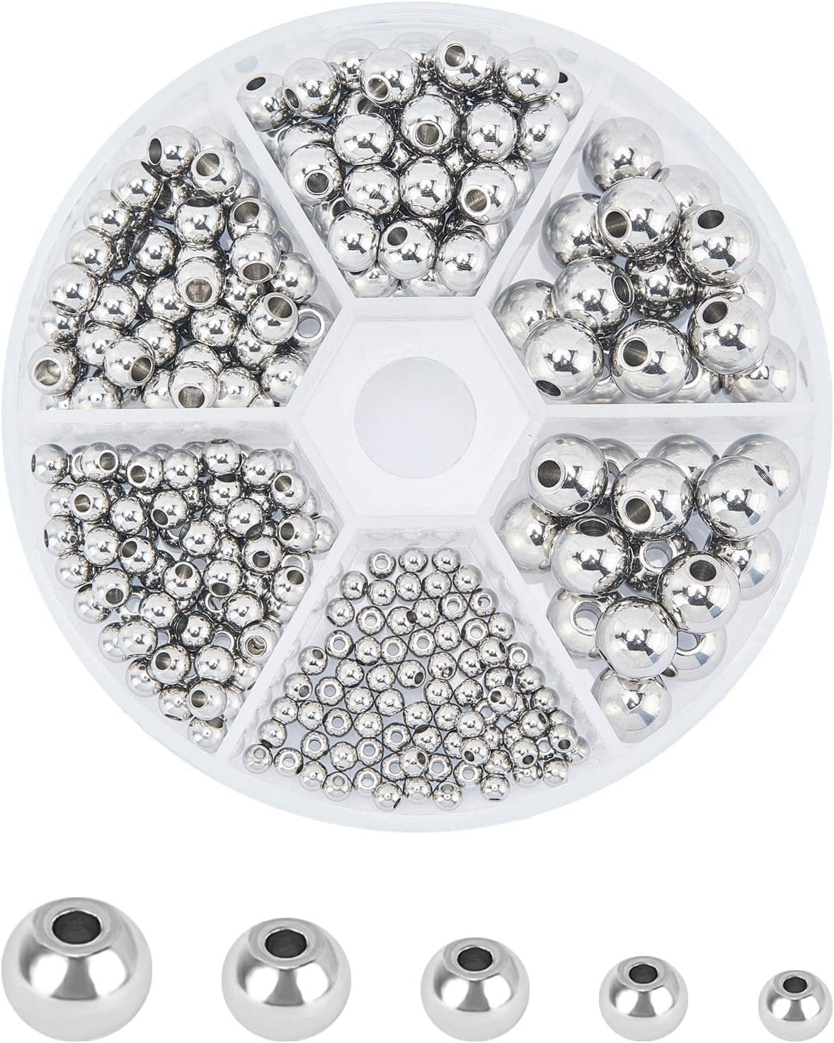 304 Stainless Steel Spacer Beads Round Stainless Steel Color 3~8x2~6 ...