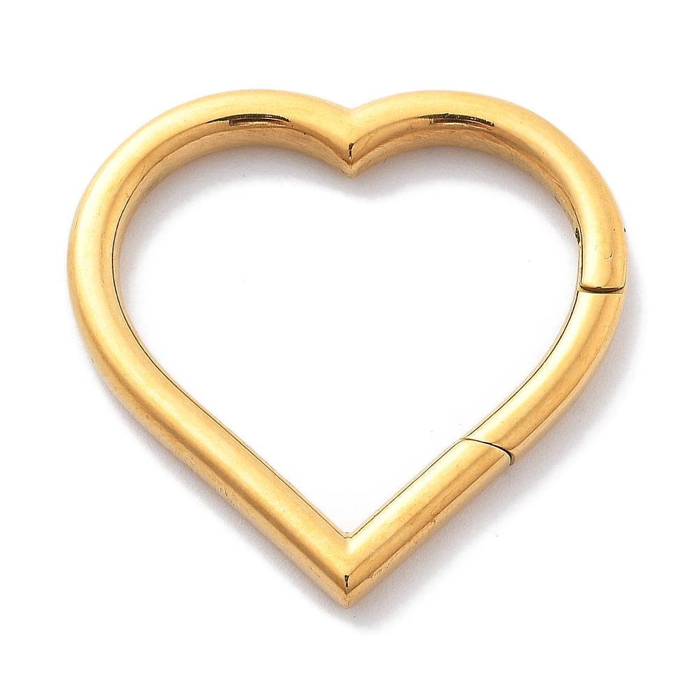304 Stainless Steel Spring Gate Rings Heart Real 18K golden Plated 29 ...