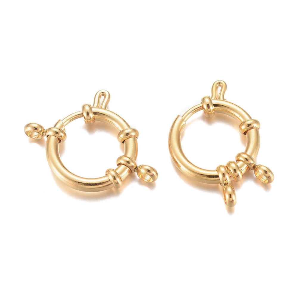 304 Stainless Steel Spring Ring Clasps Ring Real 24K Gold Plated 16x2 ...