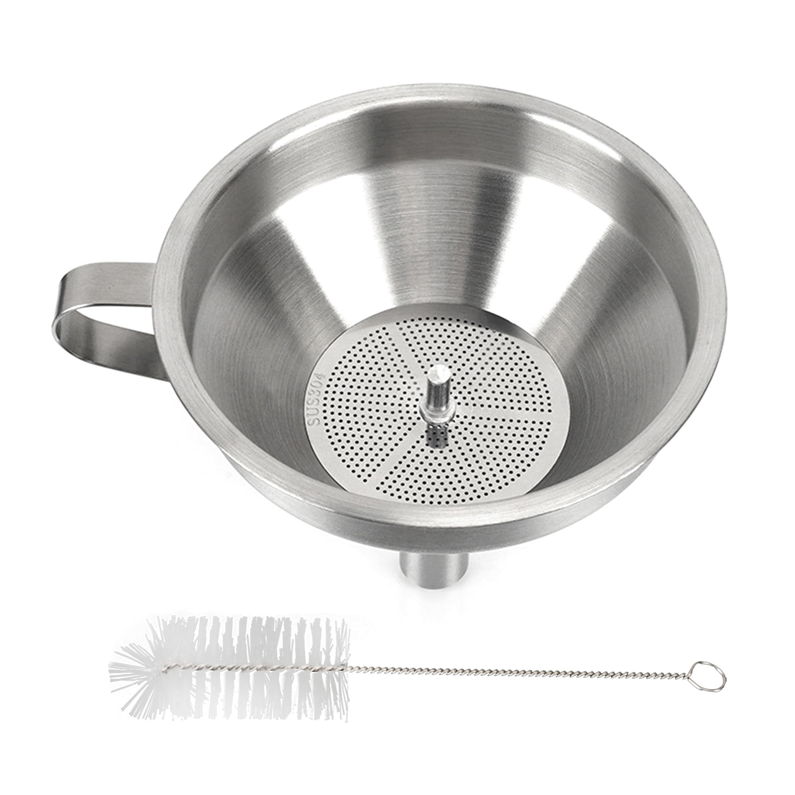 304 Stainless-Steel Strainer Kitchen Oil-Liquid Funnel 3D-Resin Filter Funnel Cup Cleaning Brush ...