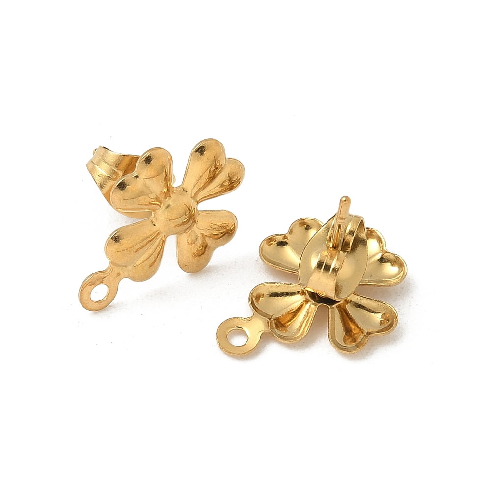 304 Stainless Steel Stud Earring Finding with Horizontal Loops Clover ...