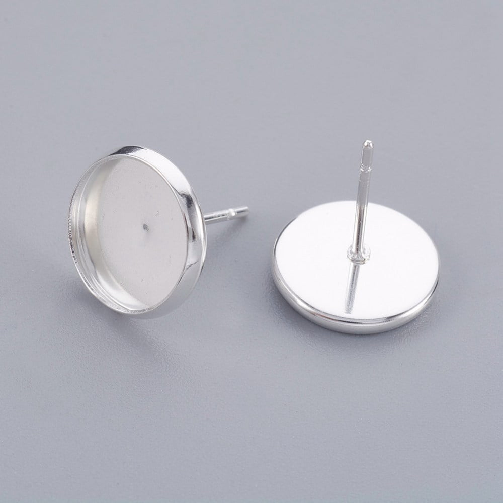 304 Stainless Steel Stud Earring Findings Flat Round Silver Color ...