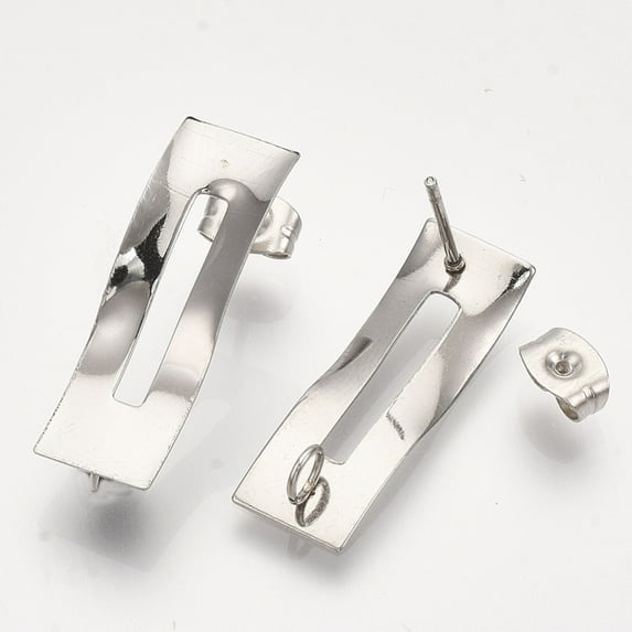 304 Stainless Steel Stud Earring Findings with Loop and Ear Nuts/Earring Backs Rectangle ...