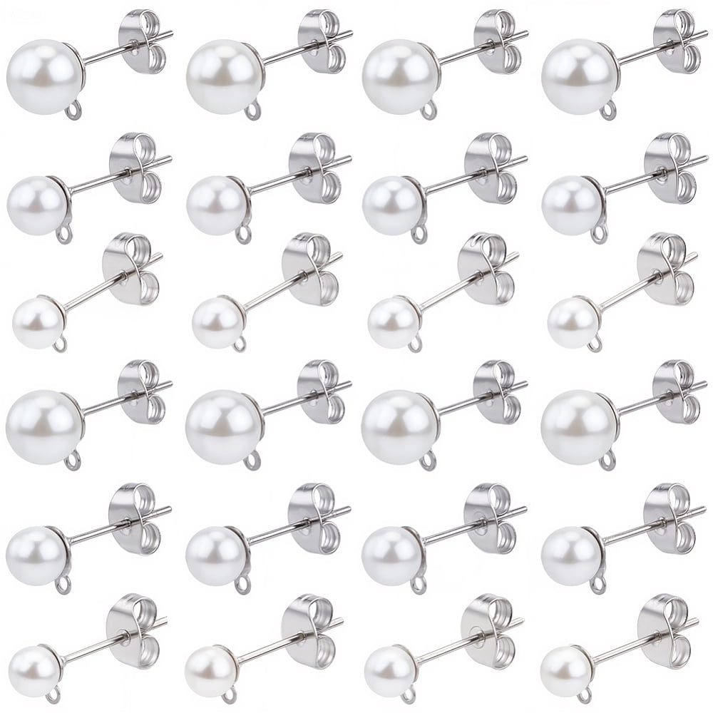 304 Stainless Steel Stud Earring Findings with Resin Imitation Pearl ...