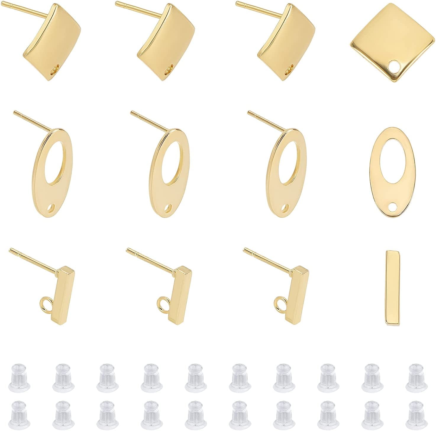 304 Stainless Steel Stud Earring Findings with Silicone Ear Nuts Golden ...