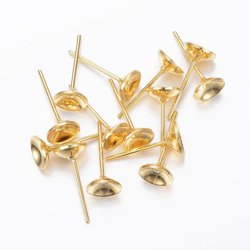 304 Stainless Steel Stud Earring Settings Real 24K Gold Plated 13.5x6mm ...