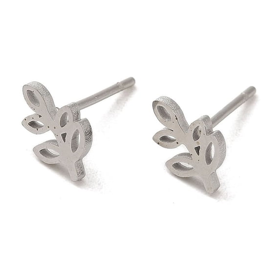 304 Stainless Steel Stud Earrings Leaf Stainless Steel Color 9x6mm ...