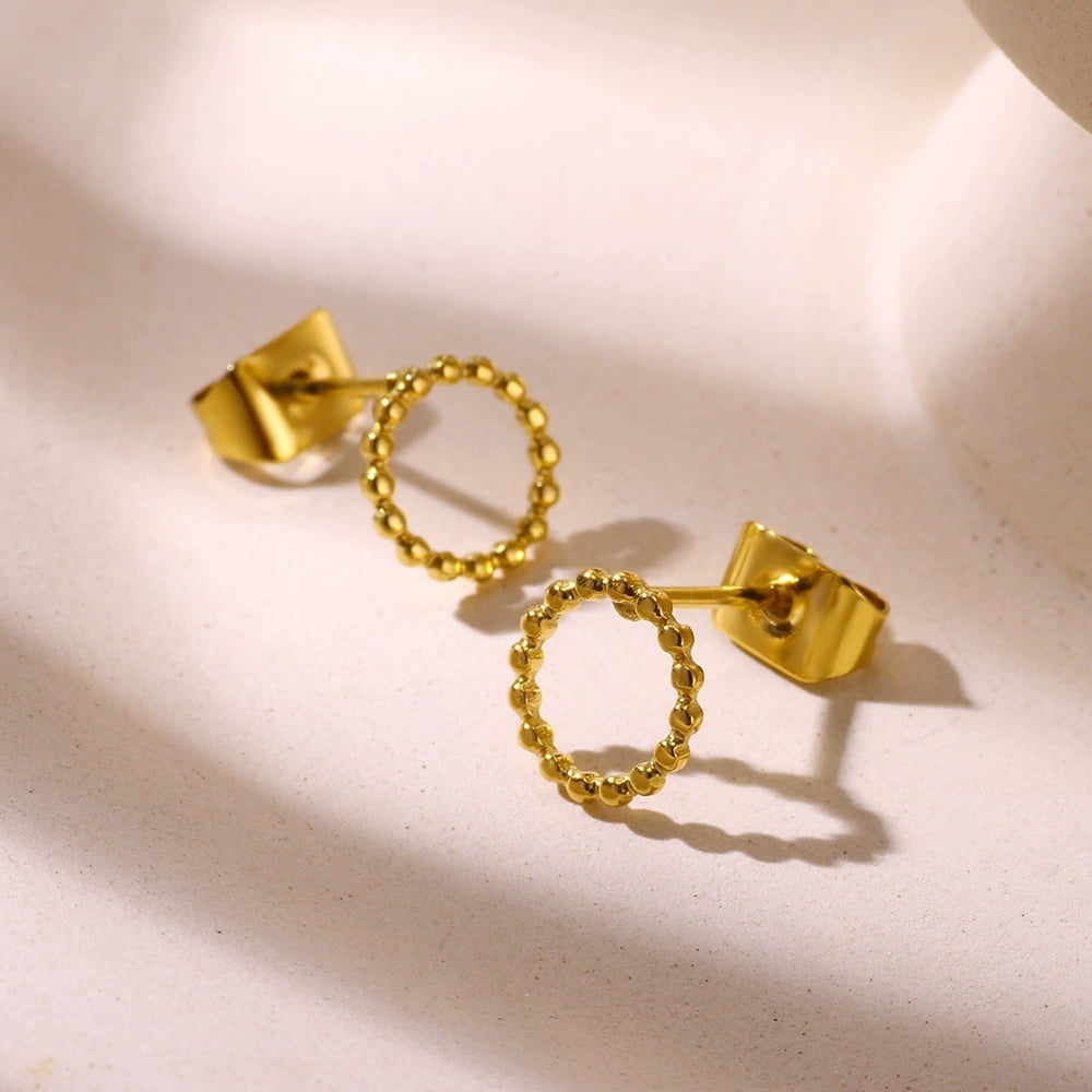 304 Stainless Steel Stud Earrings for Women Real 18K golden Plated Flat ...