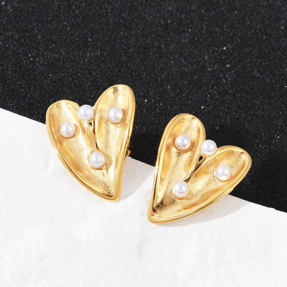 304 Stainless Steel Stud Earrings with Natural Shell Beads Ion Plating ...