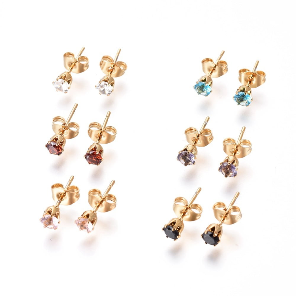 304 Stainless Steel Stud Earrings with Rhinestone and Ear Nuts/Earring ...