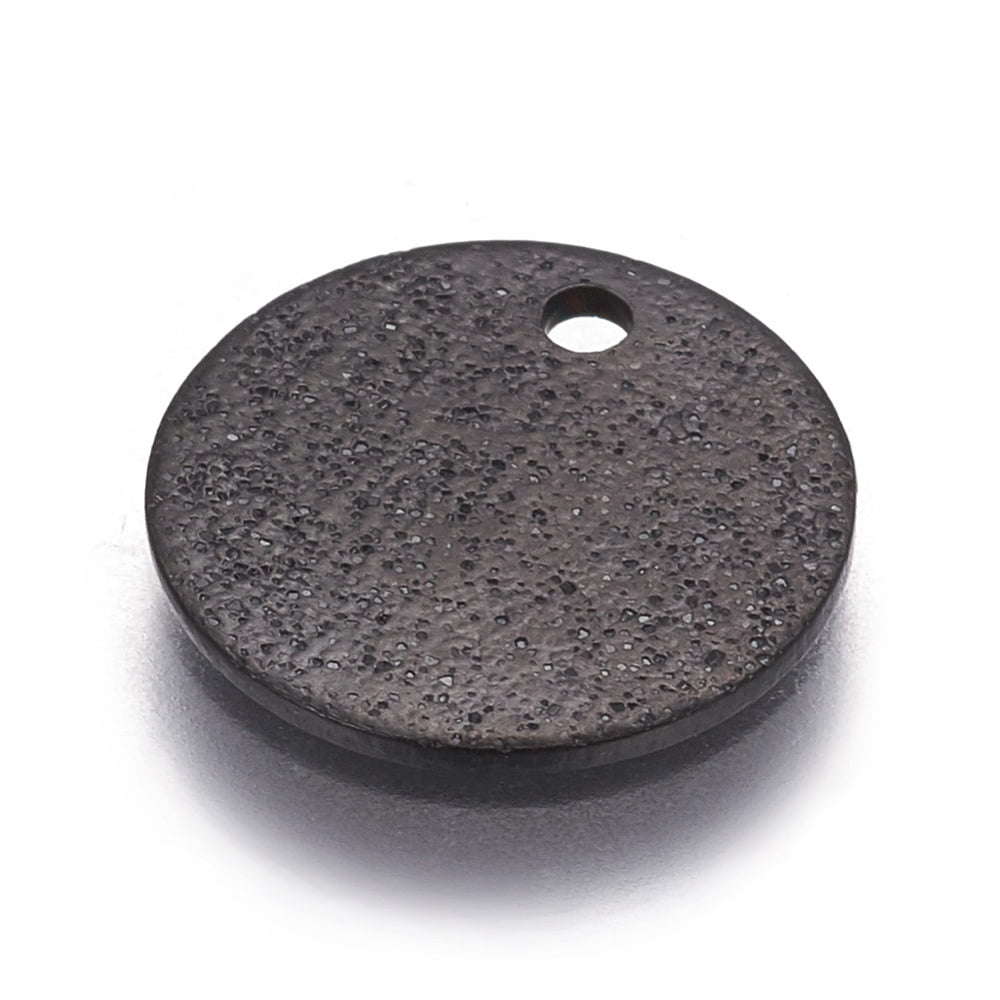 304 Stainless Steel Textured Pendants Flat Round Electrophoresis Black ...