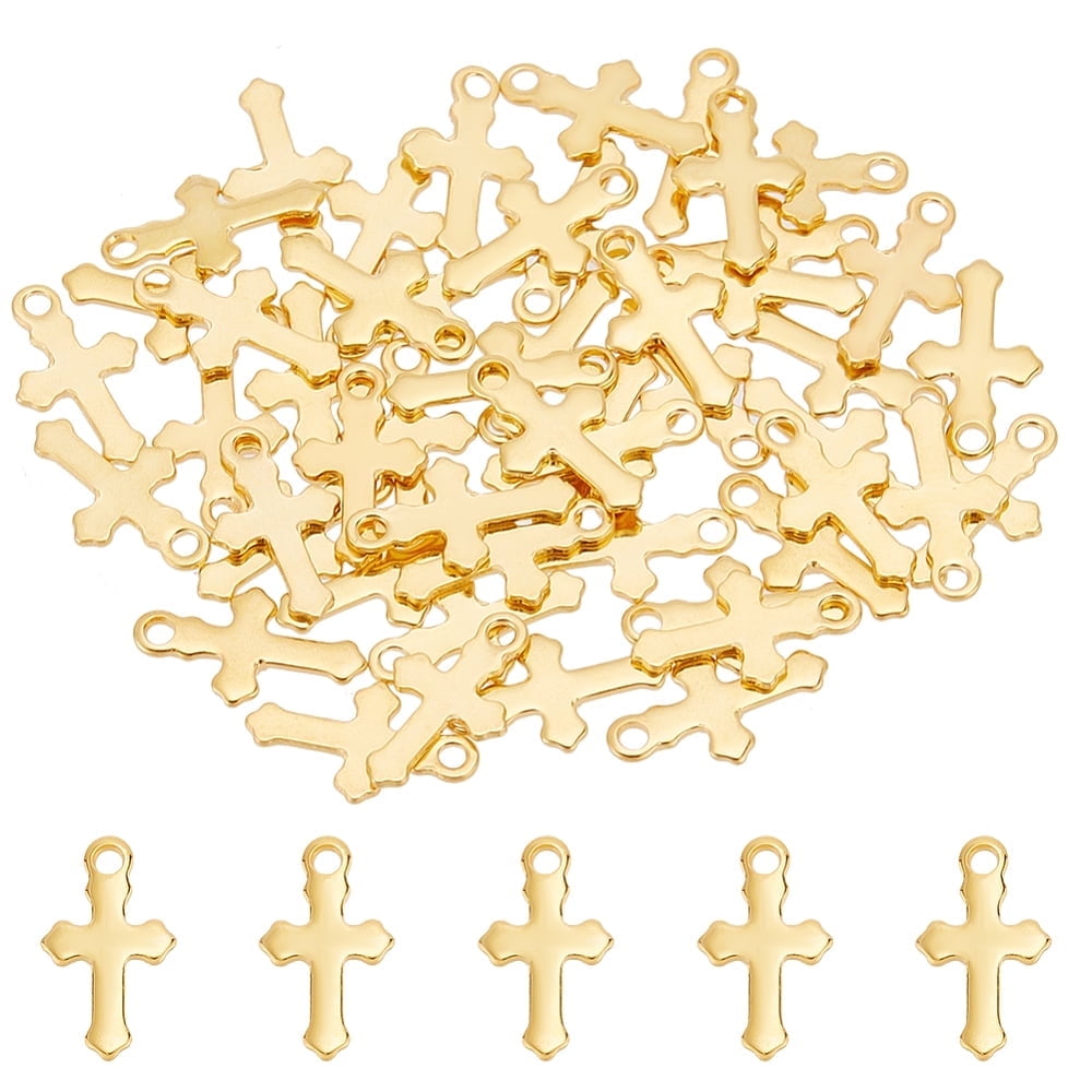 304 Stainless Steel Tiny Cross Charms Real 18K Gold Plated 12x7x0.8mm ...
