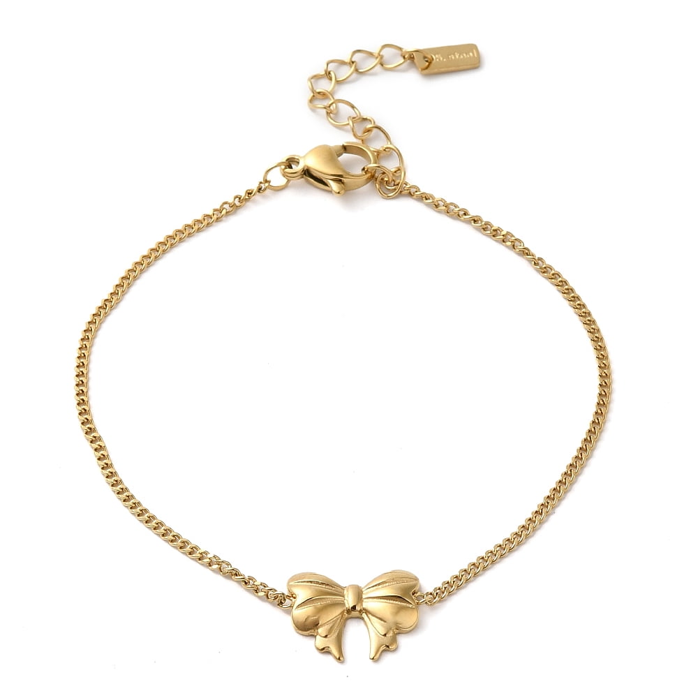 304 Stainless Steel Twisted Chain Bowknot Link Bracelets for Women ...