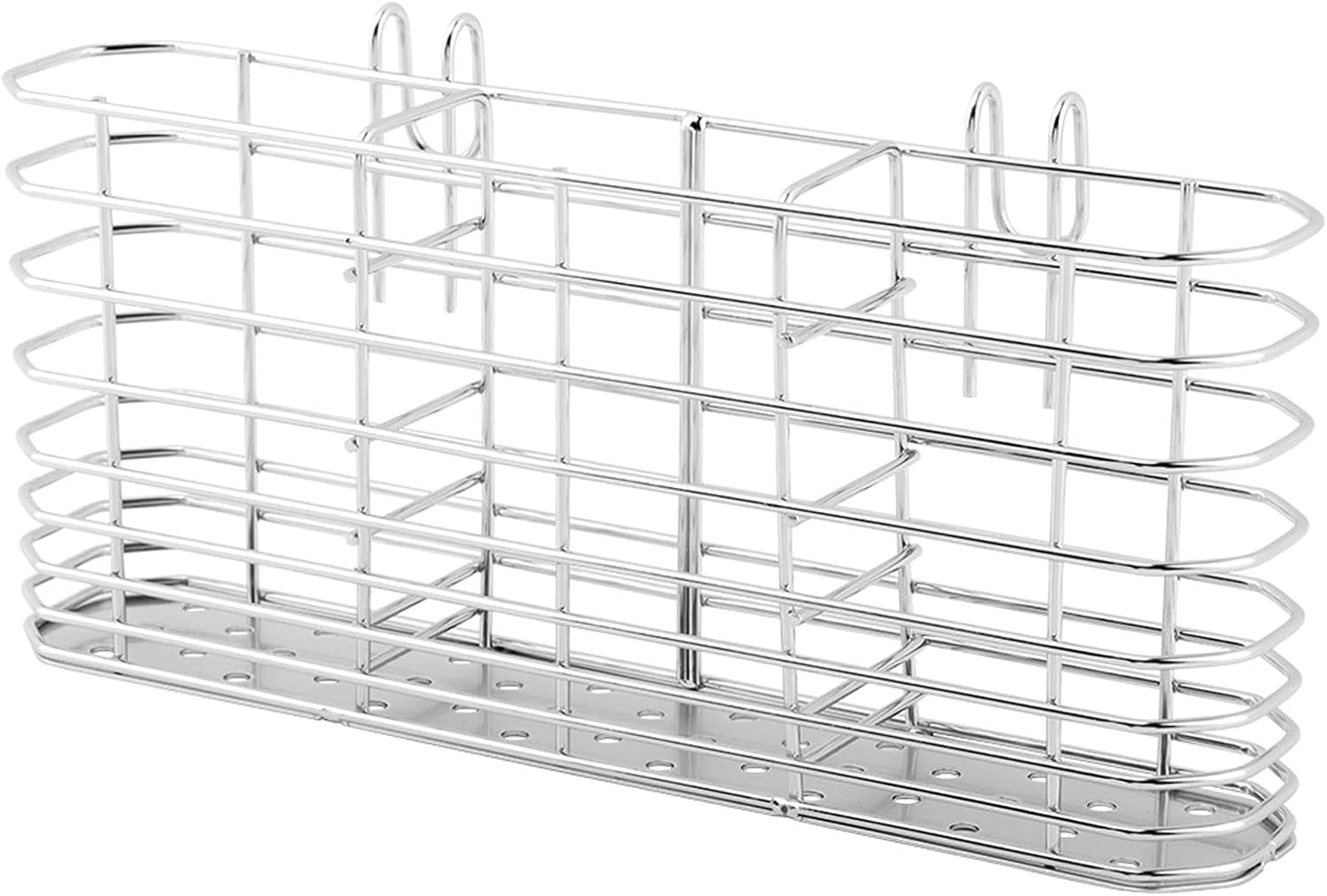 304 Stainless Steel Utensil Holder with Hooks - 3 Divided Compartments ...