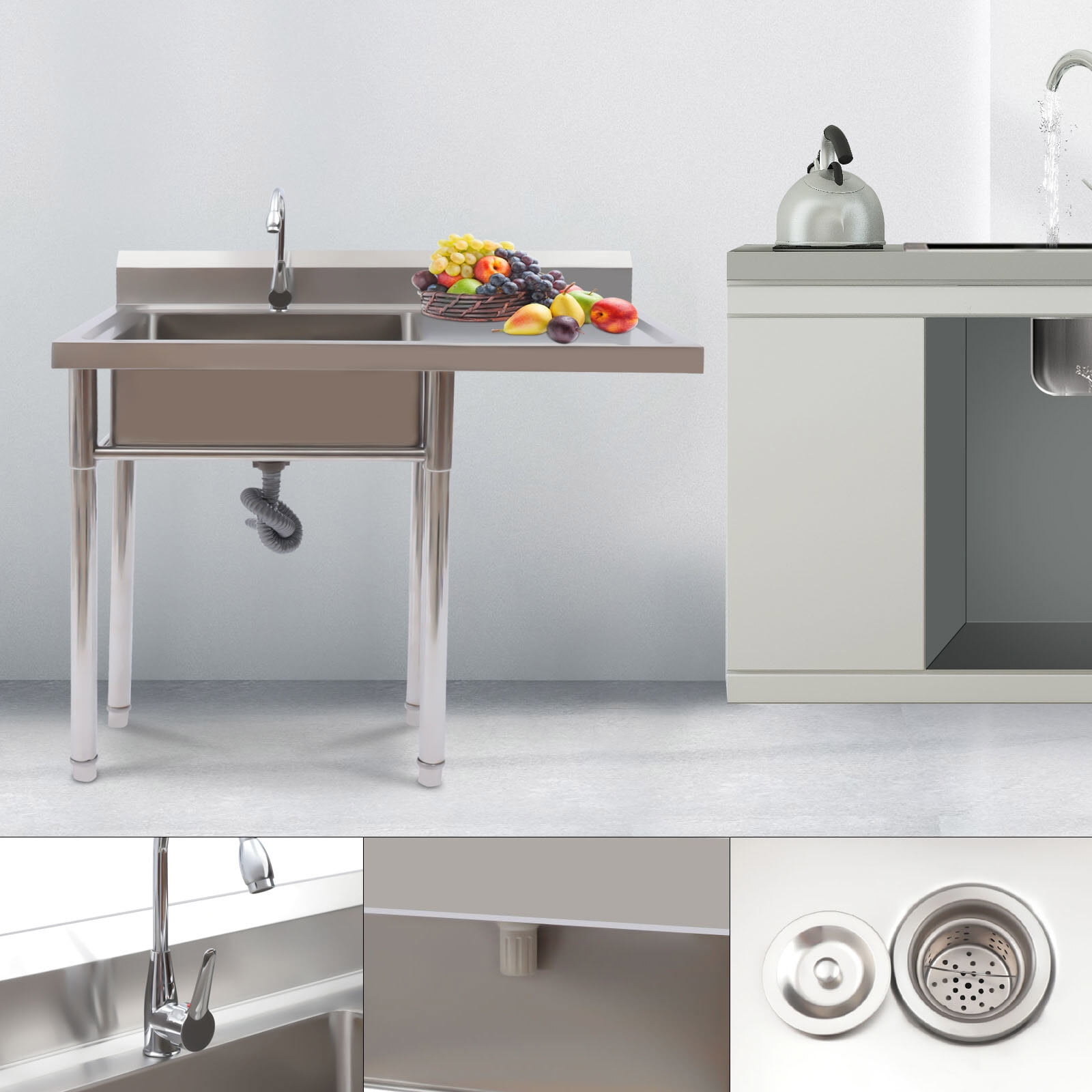 304 Stainless Steel Utility Sink with Drainboard, One Compartment ...