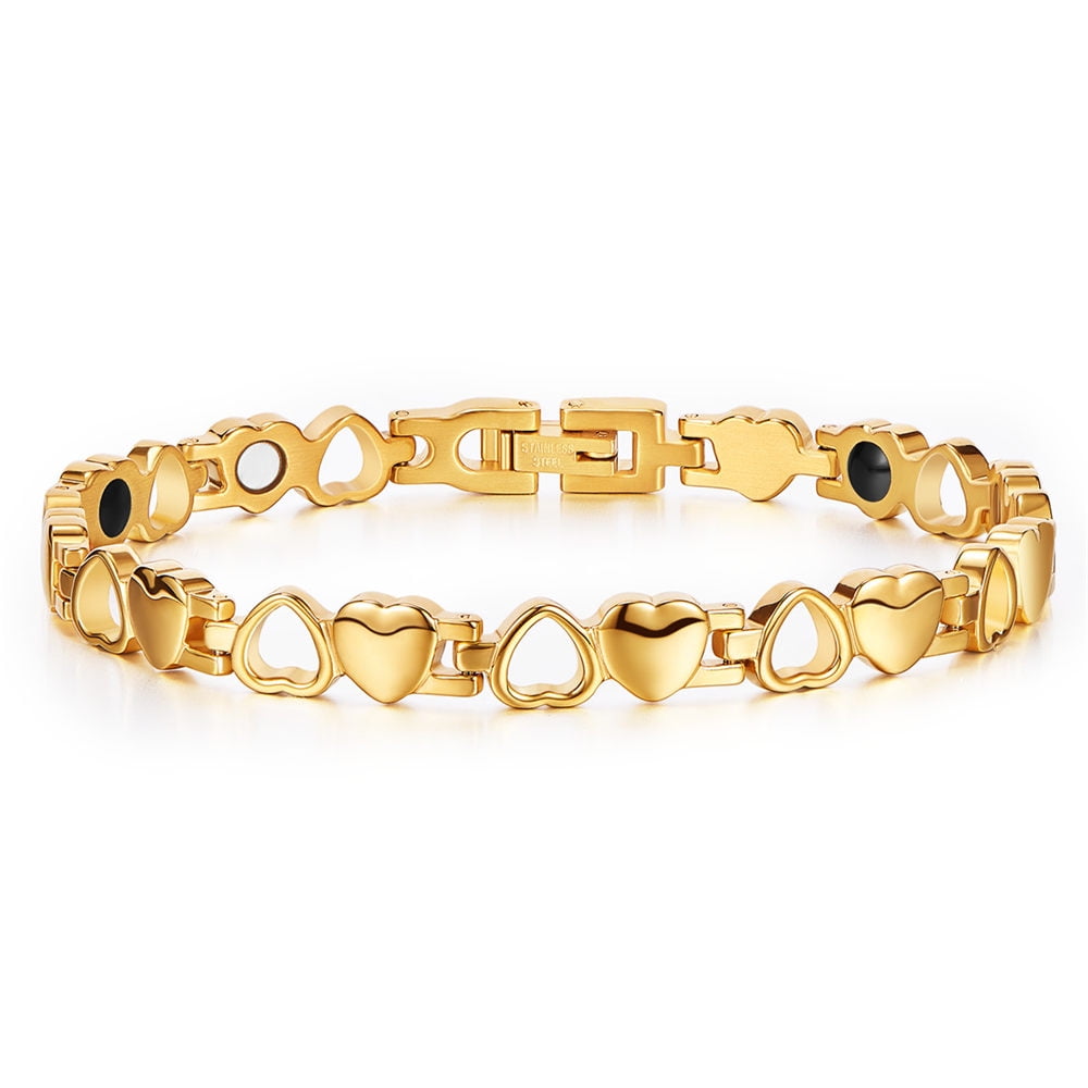 304 Stainless Steel Watch Band Bracelets Heart Real 18K Gold Plated 8-5 ...