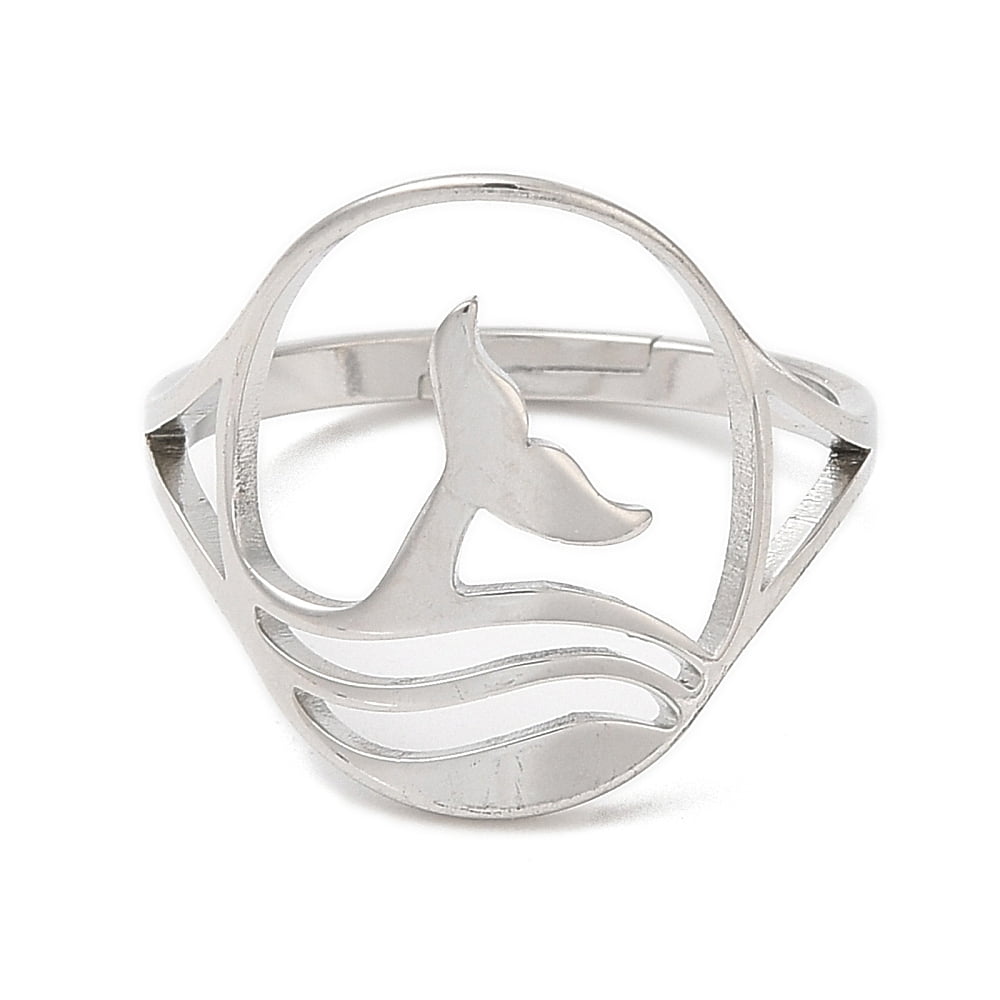 304 Stainless Steel Whale Tail Adjustable Ring for Women Stainless ...