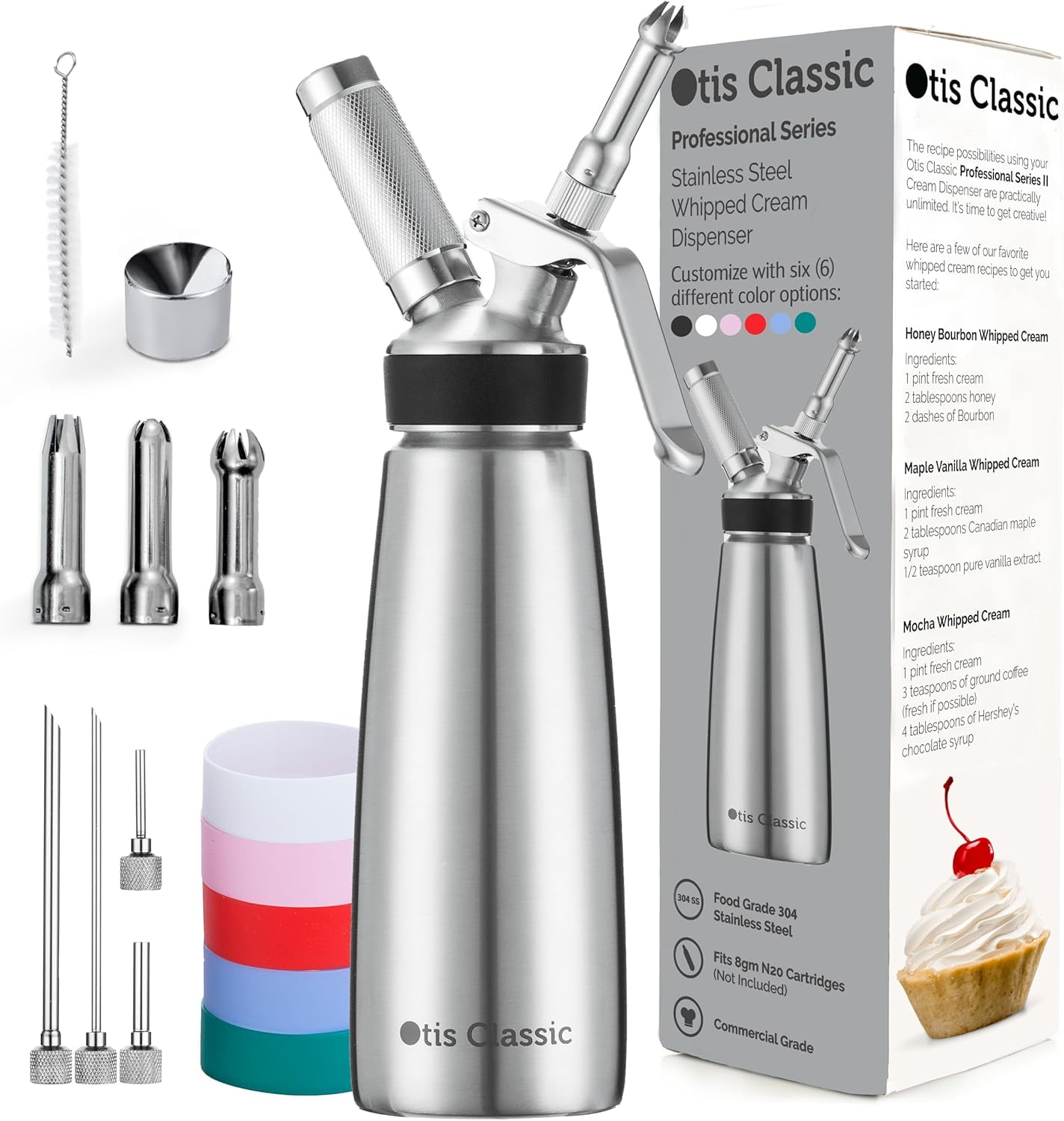 304 Stainless Steel Whipped Cream Dispenser, 500ml w/ 3 Decorating ...