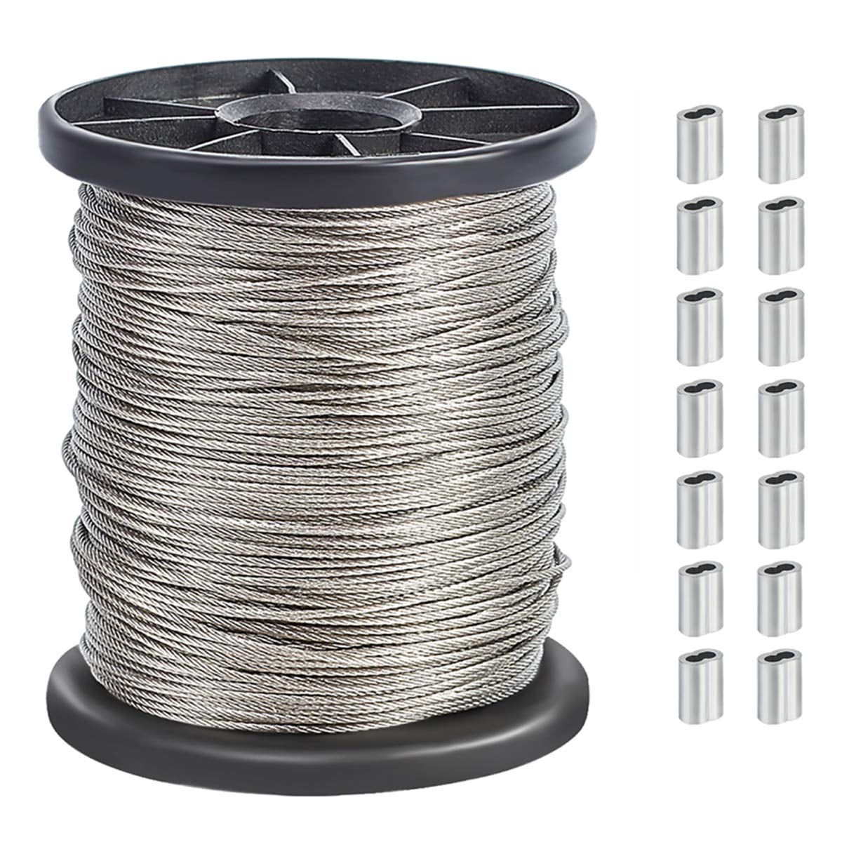 304 Stainless Steel Wire Cable 328 Ft Length 1/24 Wire Rope with 50 Pcs ...
