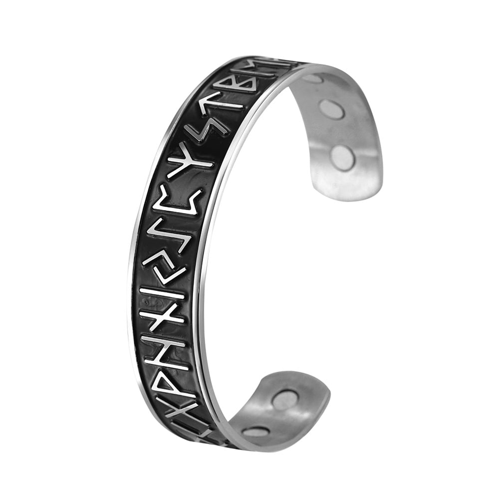 304 Stainless Steel Word Cuff Bangle with Magnetic Iron Beaded Rune ...