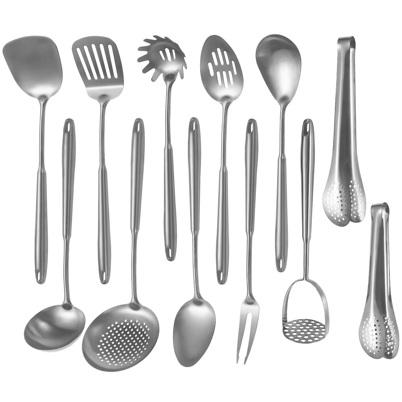 304 Stainlss Steel Kitchen Utensils Set, 12 Pcs Long Metal Cooking ...