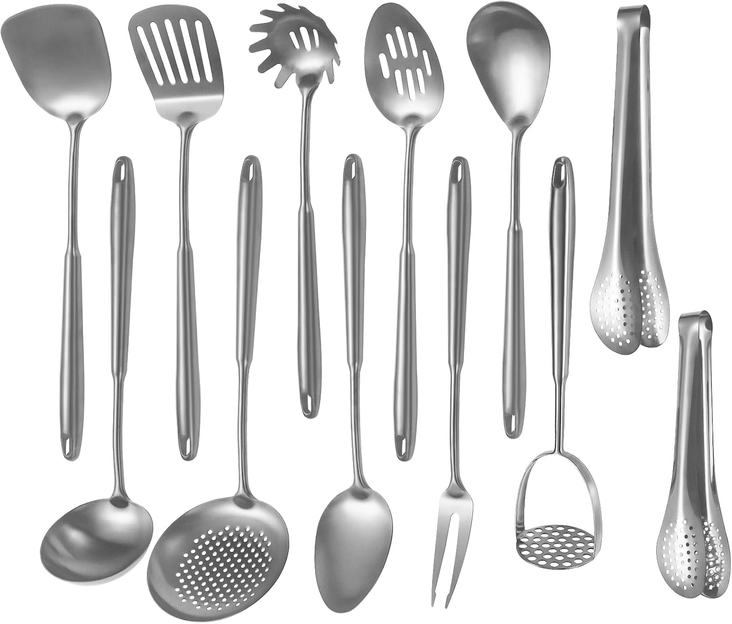 304 Stainlss Steel Kitchen Utensils Set, 12 Pcs Long Metal Cooking ...