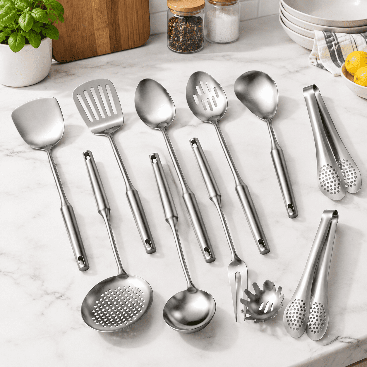 304 Stainlss Steel Kitchen Utensils Set 1long Metal Cooking Utensil ...