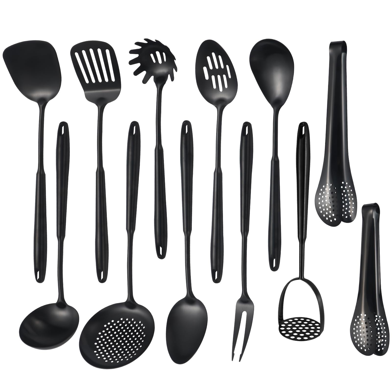 304 Stainlss Steel Matte Kitchen Utensils Set, 12 Pcs Long Metal ...