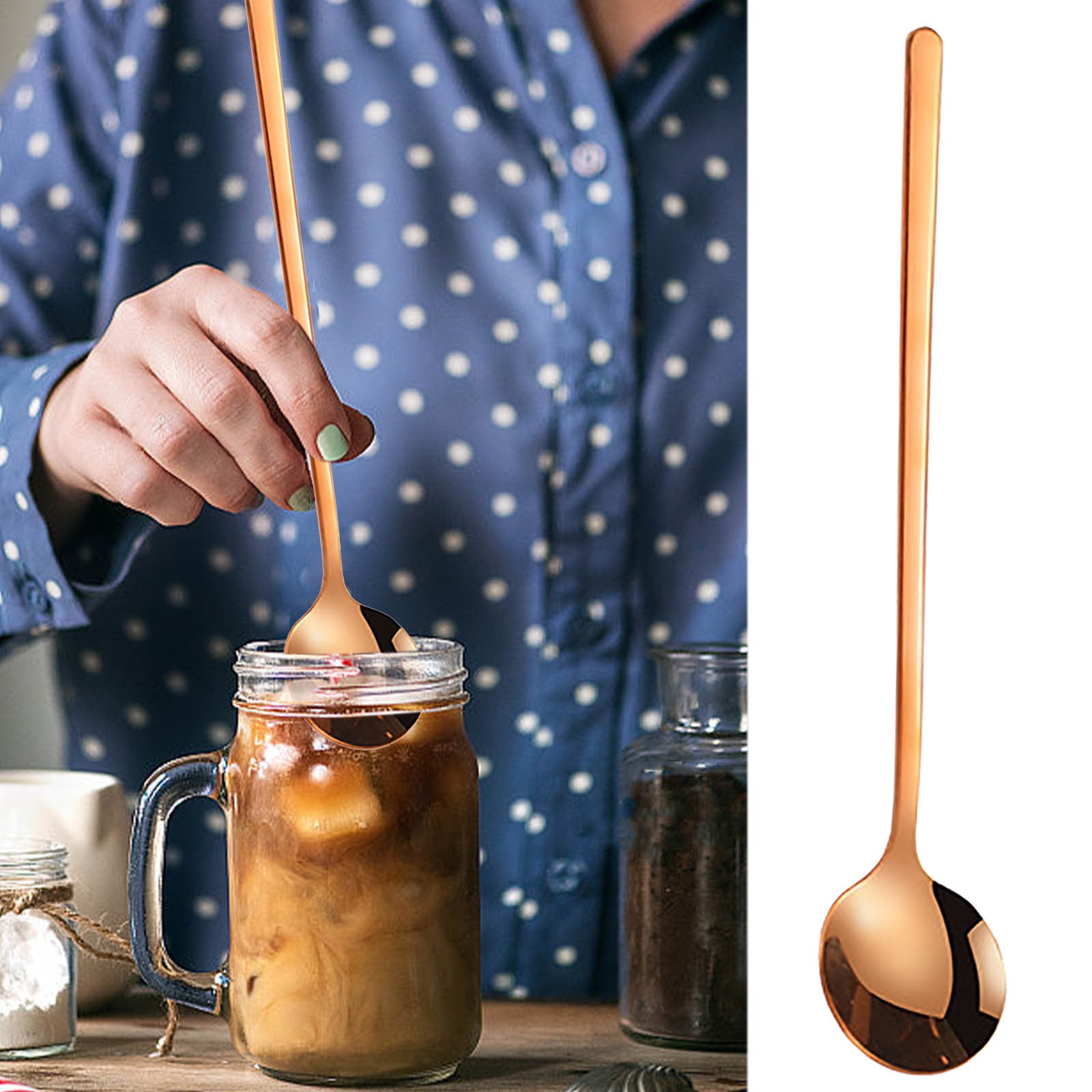 304 stainless steel coffee stirrer, small round spoon, stirring spoon ...