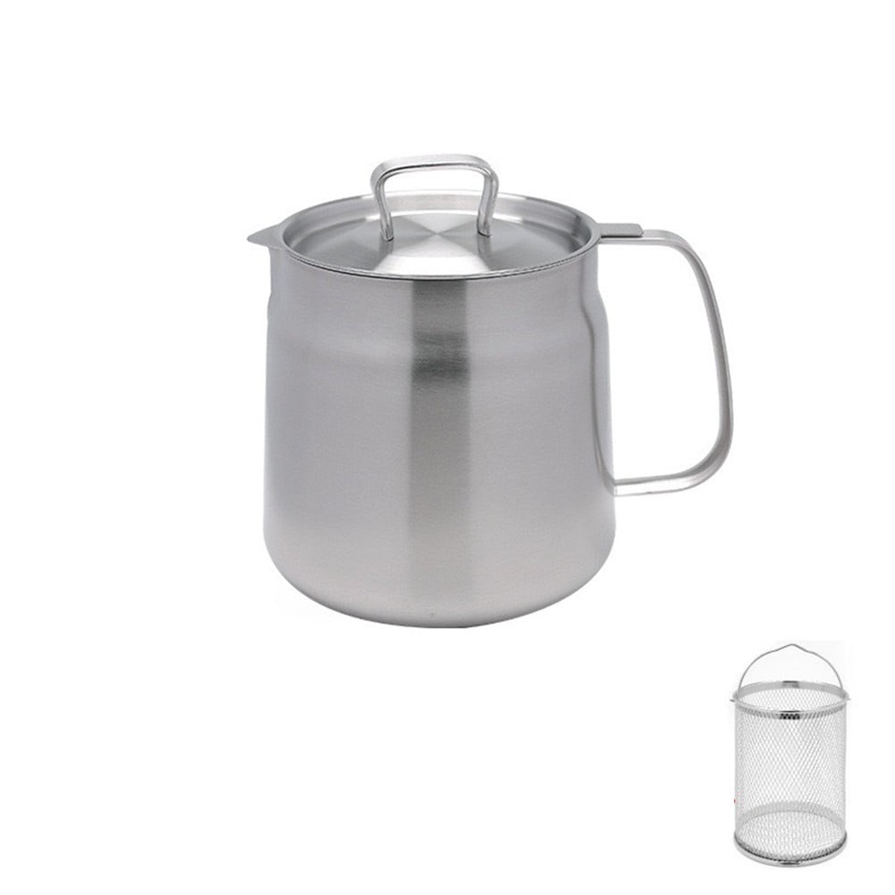 304 stainless steel oil filter pot household filter oil storage pot with cover 1.5L+basket ...