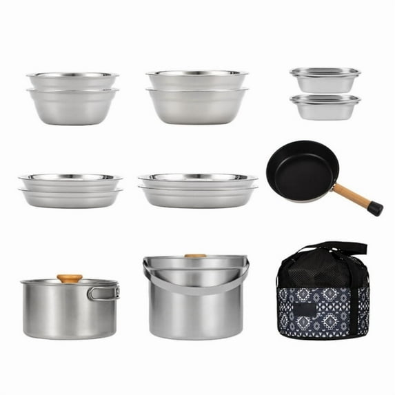 304Stainless Steel Cookware Set Picnics Cooking Set Metal Frying Pans ...