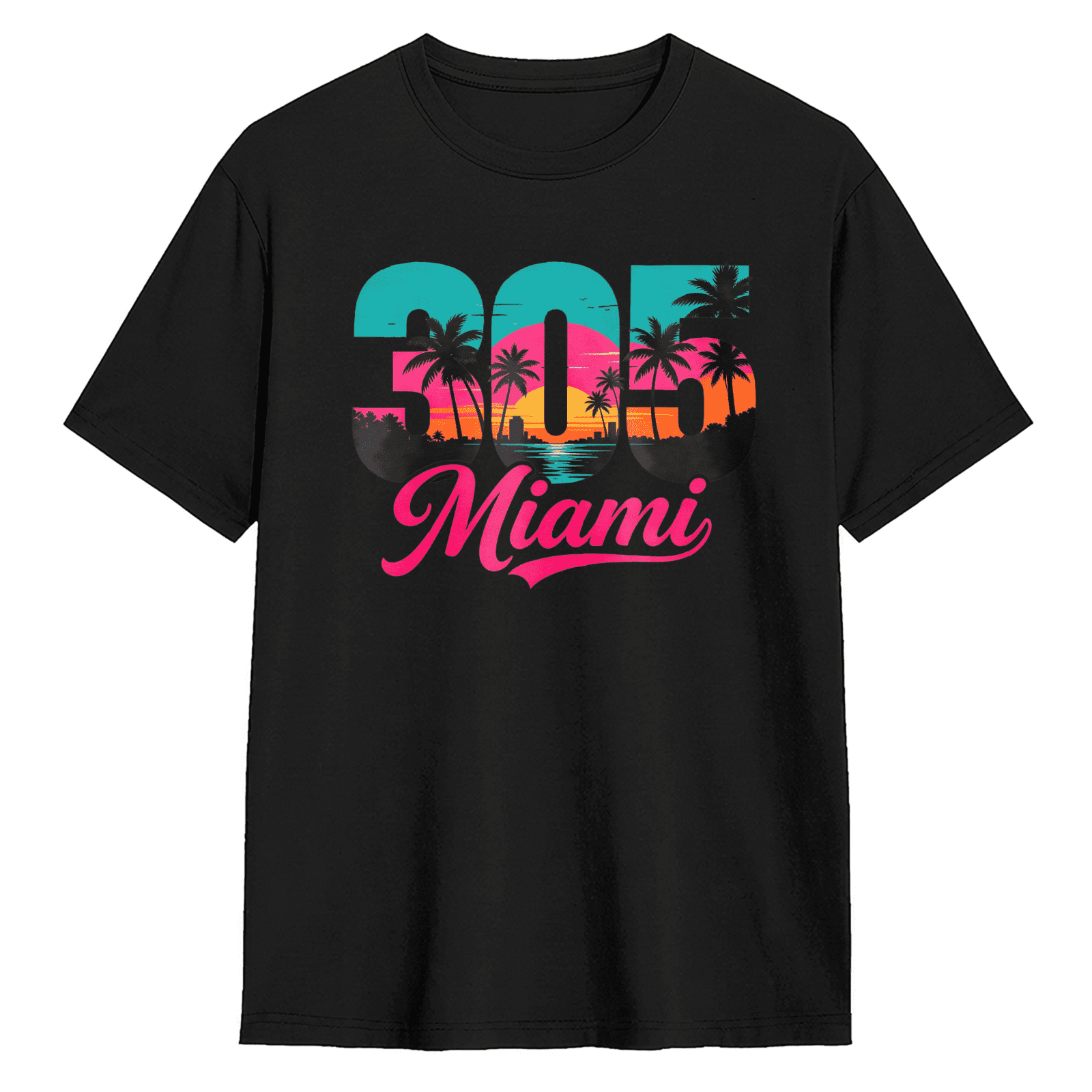 305 Miami Sunset Neon Palm Trees Graphic Tee for Men and Women, Retro ...