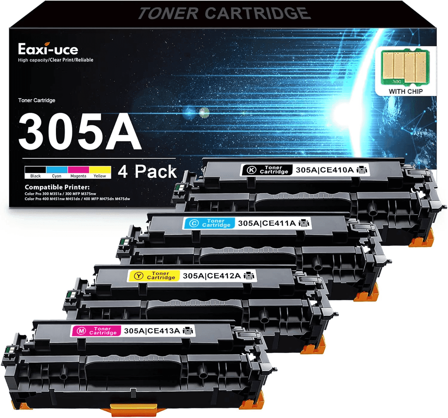 HP 305A Toner Cartridge 4 Pack for Pro 300 M351A, Pro 400 M451dn, M451nw, M475dn, M475dw, M451dw ...
