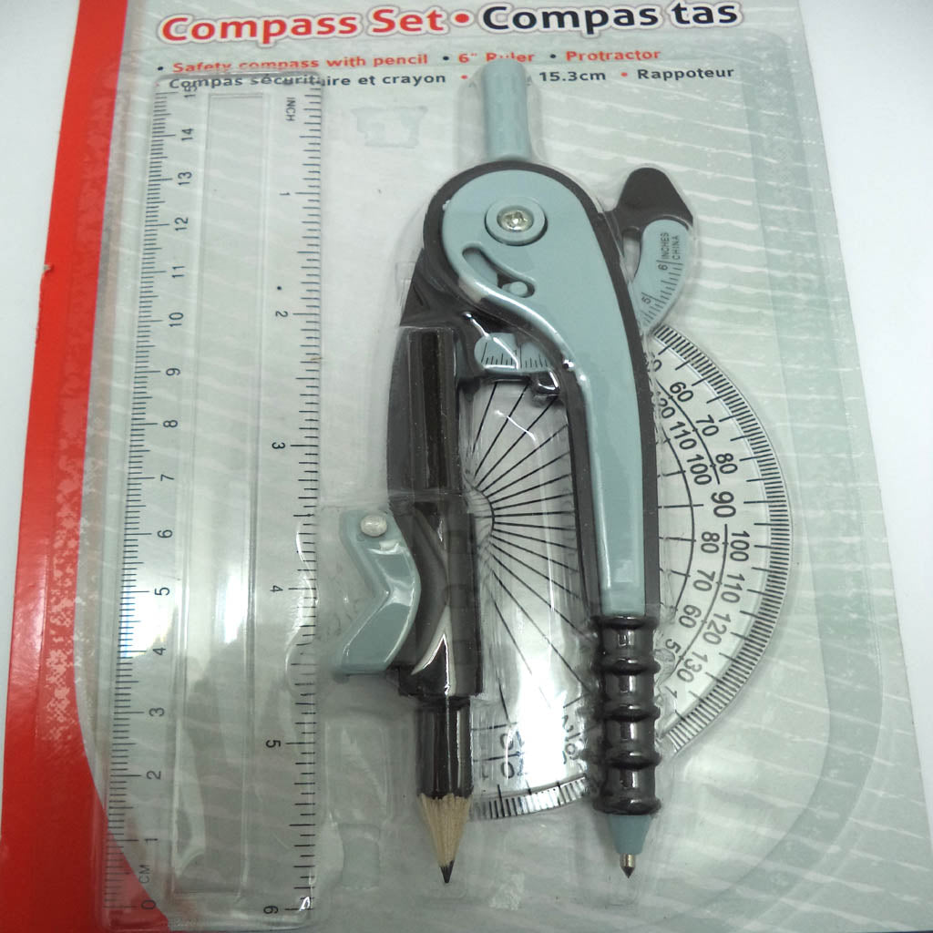 30736 - COMPASS AND RULER SET 3PCS COMPASS WITH PENCIL PROTRACTOR - Walmart.com