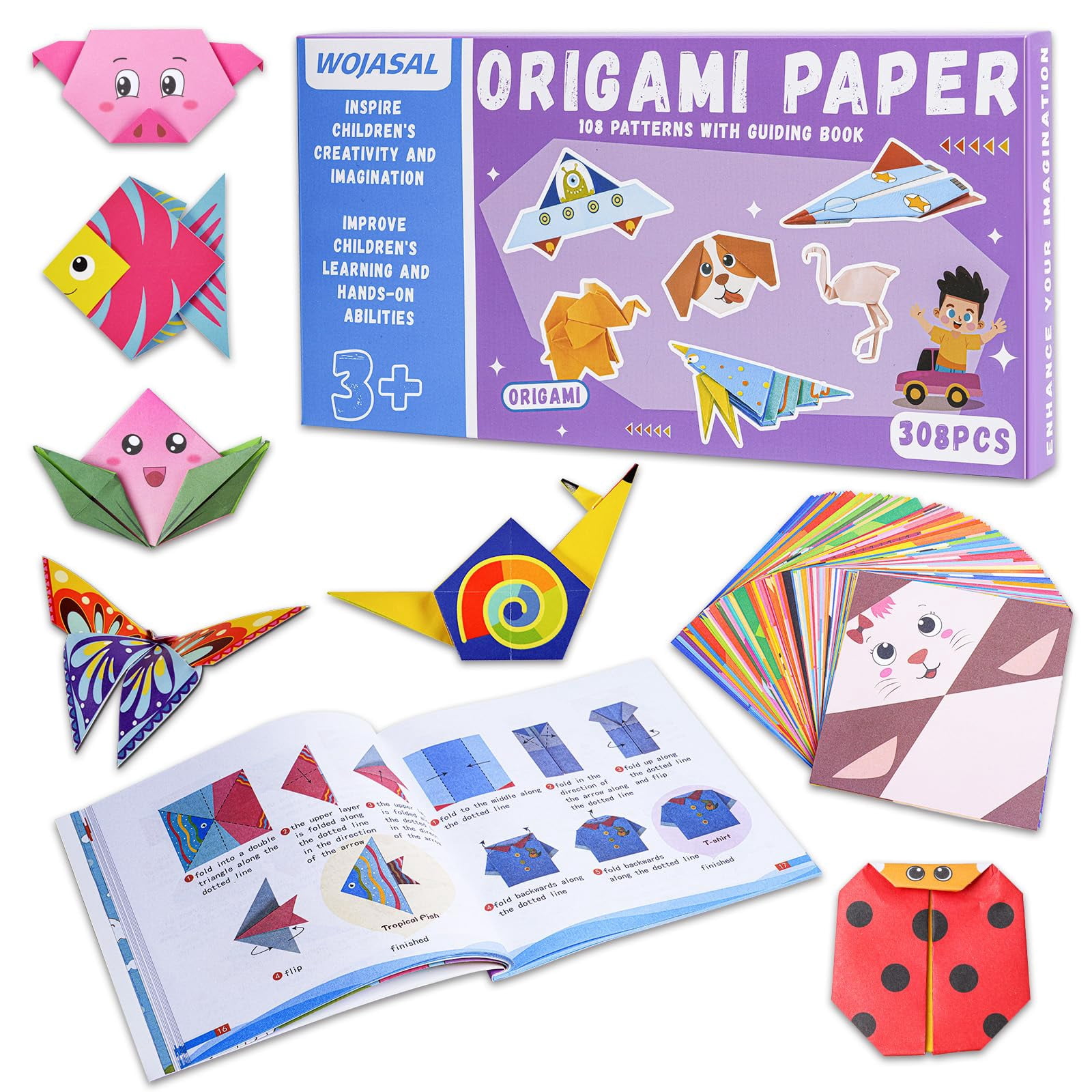 308 Sheets Origami Paper BCF26 Kit for Kids Ages 5-8 8-12 with Guiding ...