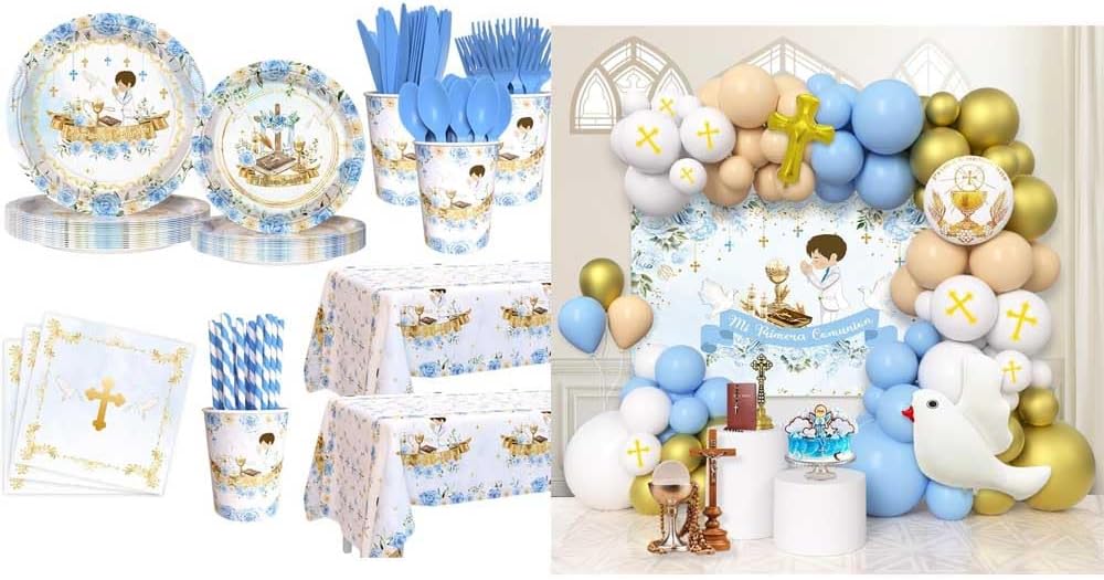 309 Pcs Mi Primera Comunion Baptism Party Decorations for Boy Blue ...
