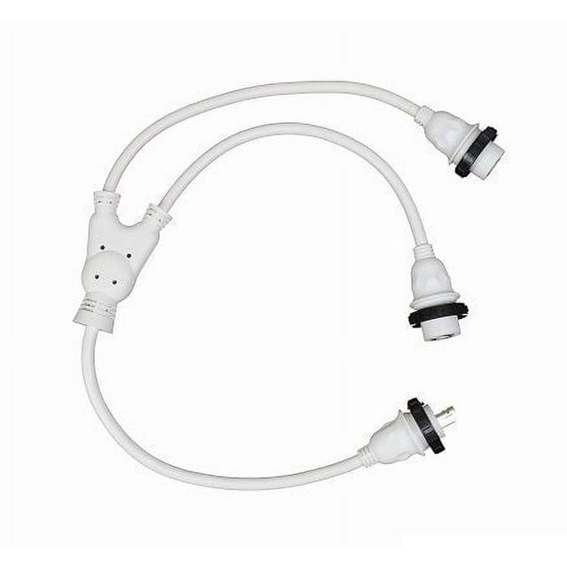 30A 125V Male to (2) 30A 125V Female White Y Marine Splitter Shore ...