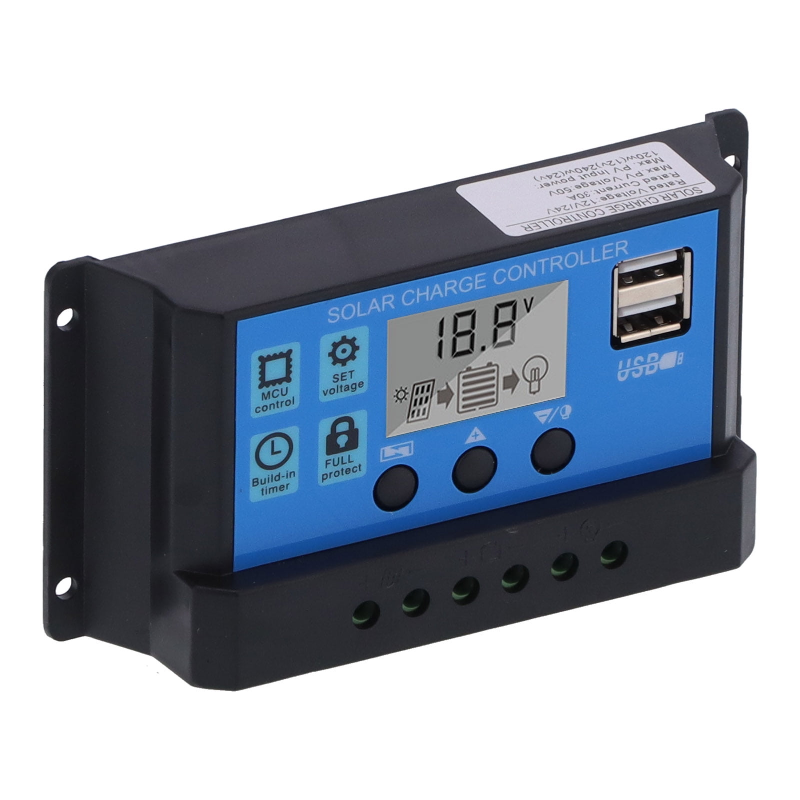 30A 12V 24V 2‑Way MOS Solar Charge Controller PWM 3 Stage Battery ...