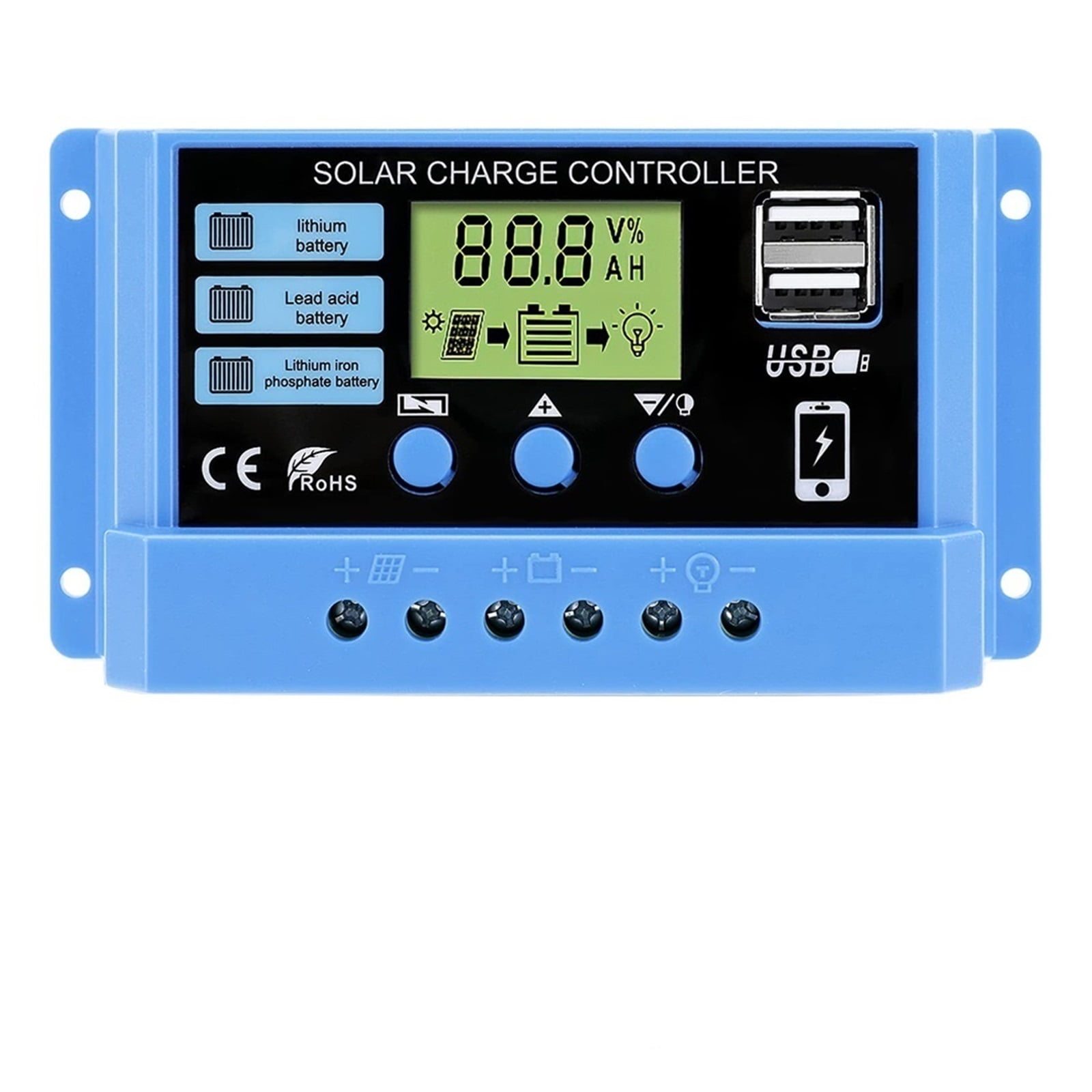 30A 20A 10A Solar Charge Controller 12V 24V Auto Solar Panel PV LCD ...
