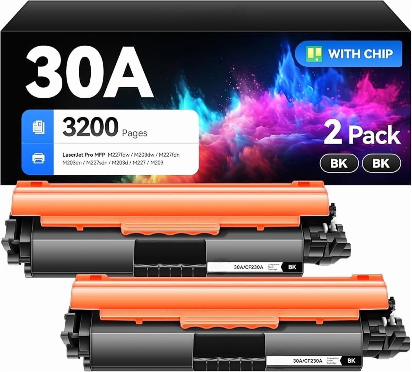 30A Black Toner Cartridge 2-Pack High Yield with Chip Replacement for ...